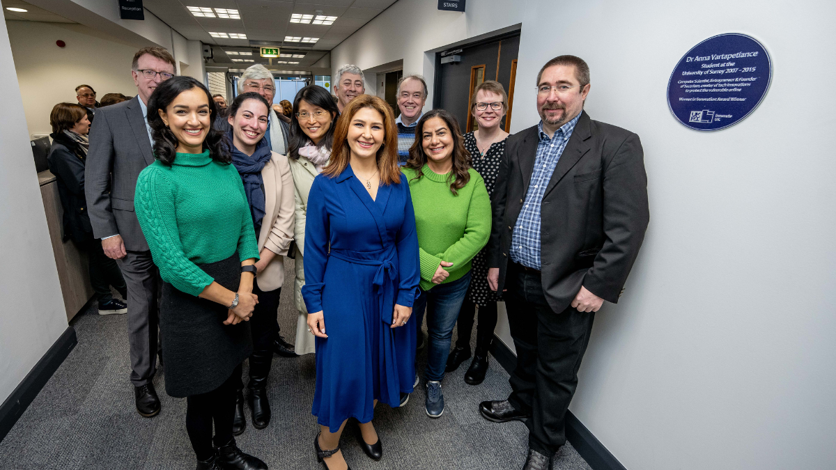 ‘Purple plaque’ honours Surrey online safety entrepreneur | University ...